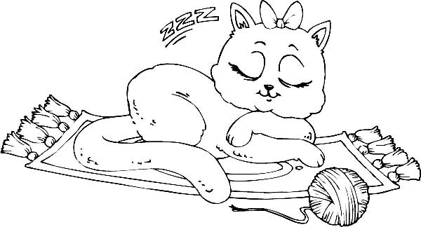 A Female Kitty Cat Sleeping on a Mat Coloring Page: A Female Kitty Cat ...